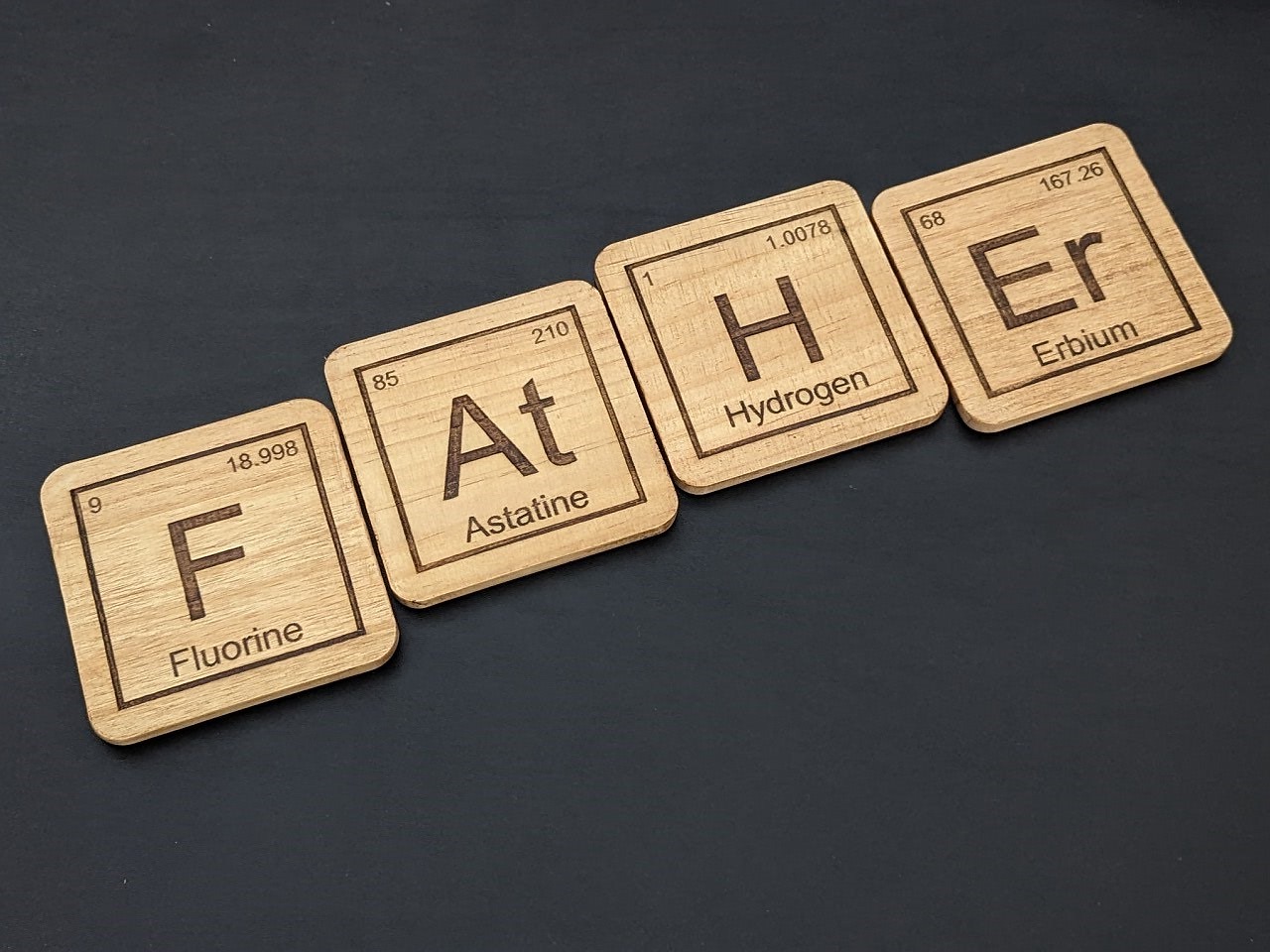 Periodic Table Elements “Father” Solid Wood Coaster Set – SRB Designs