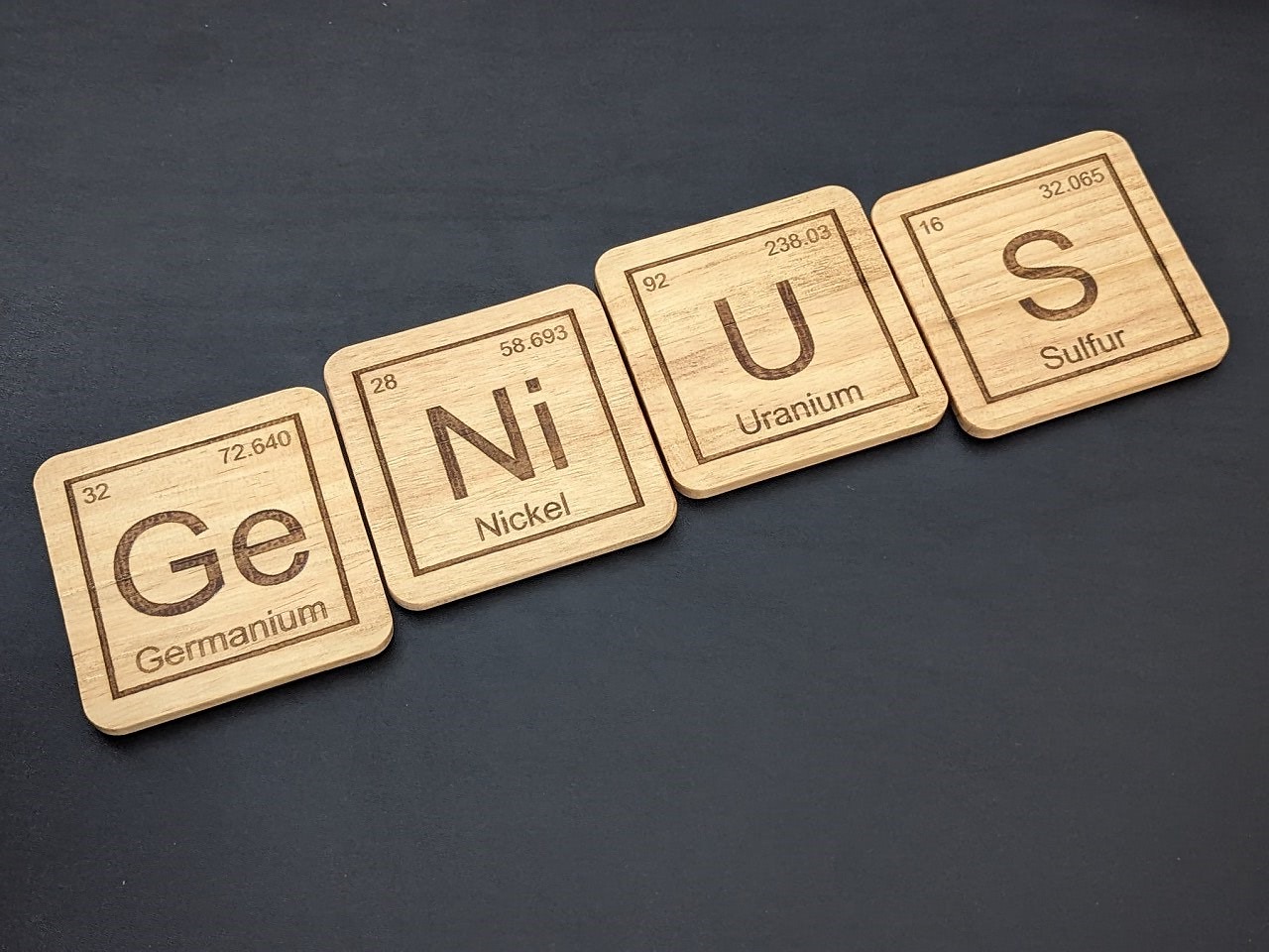 Periodic Table Elements “Genius” Solid Wood Coaster Set – SRB Designs