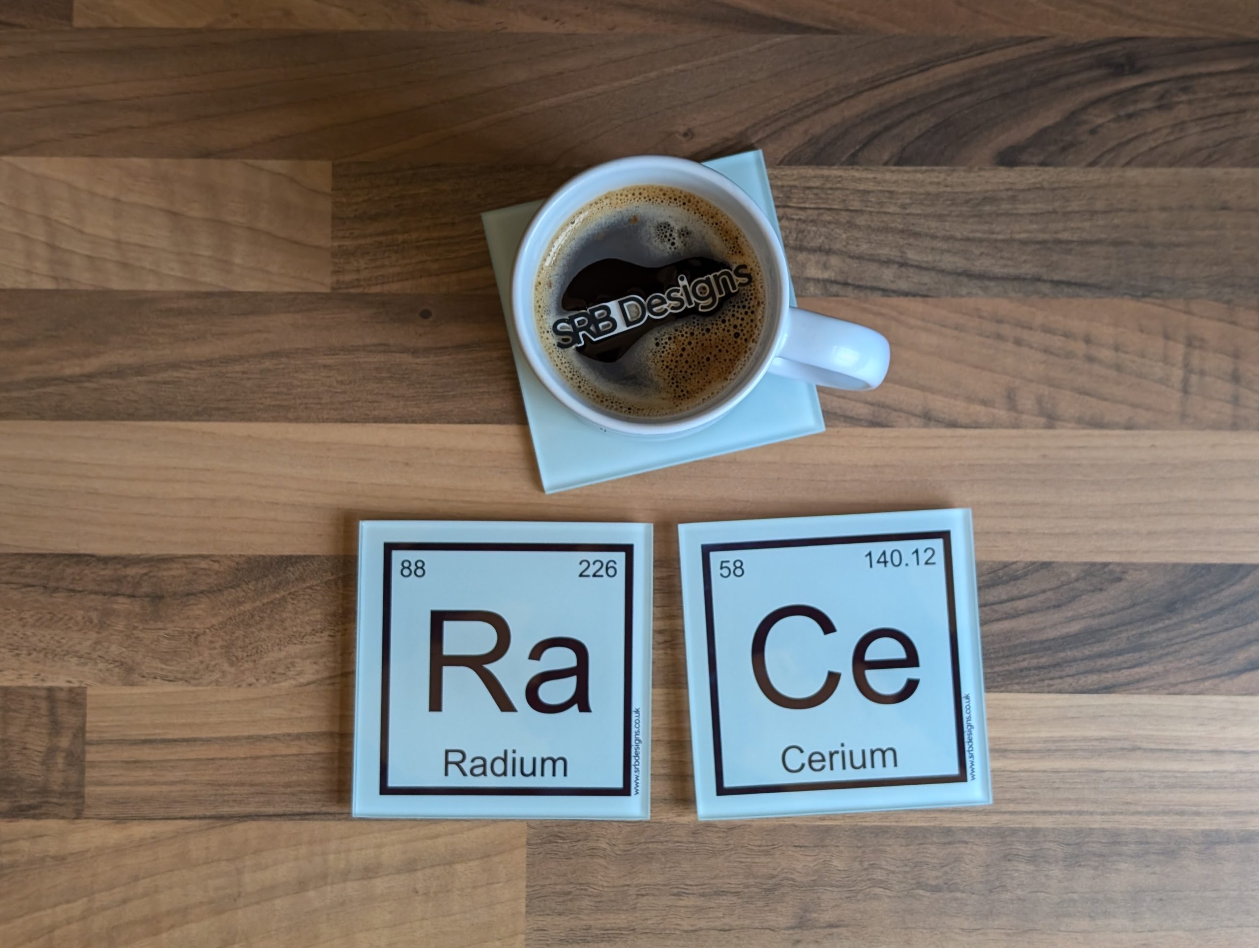 “Race” Periodic Table Glass Coasters Set of 2 – SRB Designs